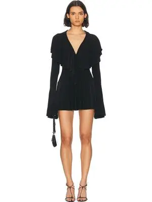 Norma Kamali Long Sleeve Deep V Ruffle Mini Dress - Black