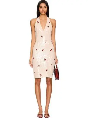 DES_PHEMMES Halter Neck Embellished Dress - Nude