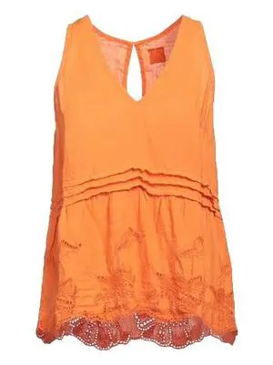 120% Lino Linen Top With Lace - Mandarin