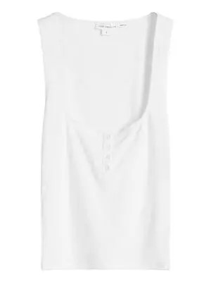 Good American Pointelle Henley Tank Top - White
