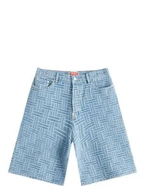 Kenzo Weave Straight Denim Shorts - Bleached Blue