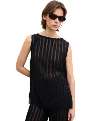 HOUSE OF DAGMAR Stripe Sheer Top - Black