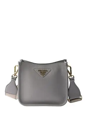 Prada Prada Mini Daino Leather Hobo Crossbody Bag Granito