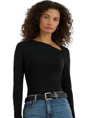 Ralph Lauren Stretch Jersey Asymmetrical Top - Black