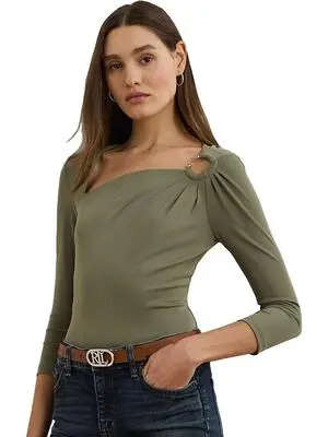 Ralph Lauren Stretch Jersey Asymmetrical Top Sage Green