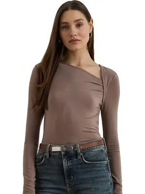 Ralph Lauren Stretch Jersey Asymmetrical Top - Taupe Brown