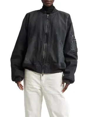 Balenciaga Oversized Distressed Denim Bomber Jacket - 2430 Croc