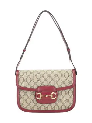 Gucci Original GG Supreme 1955 Horsebit Shoulder Bag Red