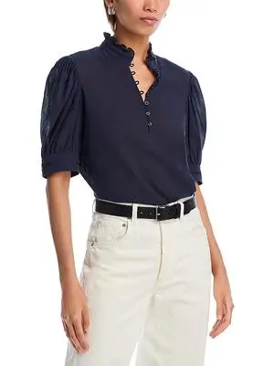 FRAME The Ruffle Collar Top - Navy