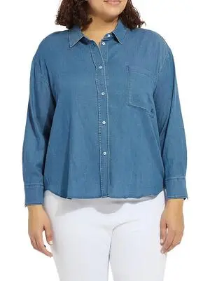 Lyssé Bay Crop Chambray Shirt - Mid Wash
