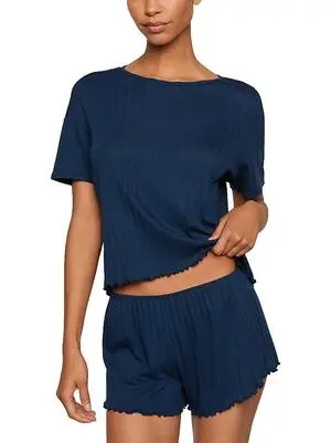 Eberjey Pointelle Sleeve Shorts - Navy