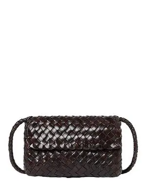 LOEFFLER RANDALL Vinnie Mini Woven Leather Crossbody Chocolate