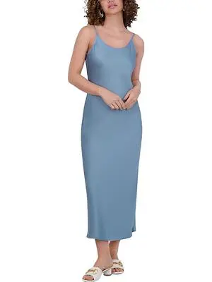 POINT Satin Straight Slip Dress - Dusty Blue