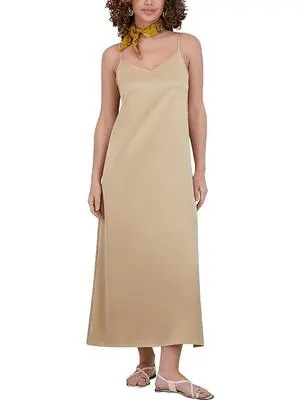 POINT Satin Straight Slip Dress - Sand