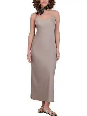 POINT Satin Straight Slip Dress - Stone