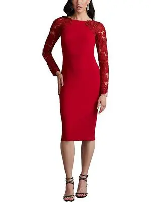 Tadashi Shoji Emille Embroidered Illusion Cocktail Dress - Red