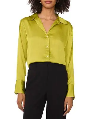 Vince Camuto Textured Satin Long Sleeve Shirt - Green Oasis