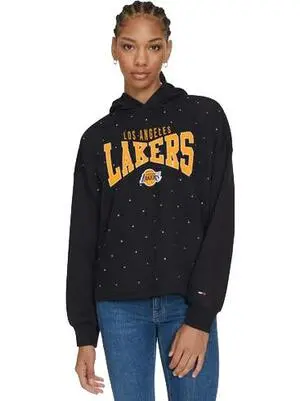 Tommy Hilfiger Los Angeles Lakers Stella Cropped Pullover Hoodie - Black