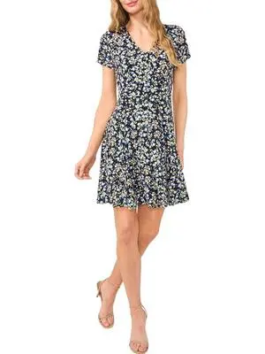 CECE DUPRAZ Floral Fit & Flare Dress - Classic Navy