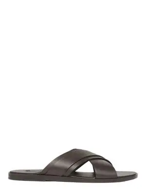 TOM FORD Preston Smooth Leather Slide Sandals - Chocolate