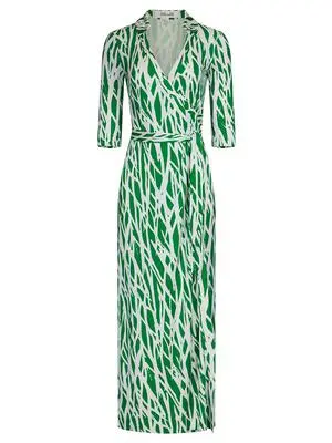 Diane Von Furstenberg Abigail Abstract-print Maxi Wrap Dress - Twig Green