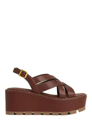 REISS Naomi Leather Platform Sandals - Tan