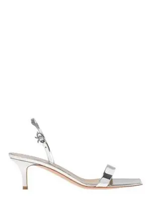 GIANVITO ROSSI Ribbon Kitten Heel Sandals - Metallic Silver