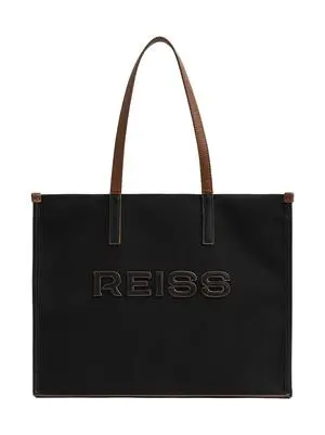 REISS Lola Canvas Logo Tote - Black