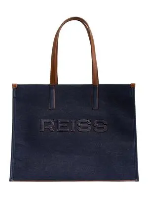 REISS Canvas Logo Tote Bag Blue