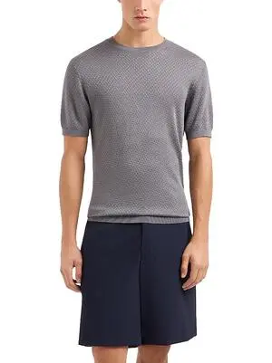 Emporio Armani Knit Jacquard Short Sleeved Pullover Sweater - Grey