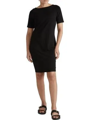 Universal Standard Universal Standard Belle Breton Stripe Cotton Jersey Dress Solid Black