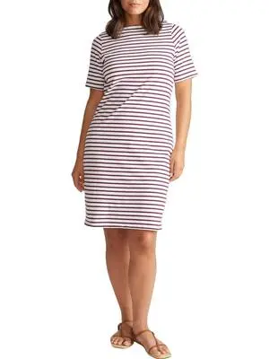 Universal Standard Universal Standard Belle Breton Stripe Cotton Jersey Dress White/gamay