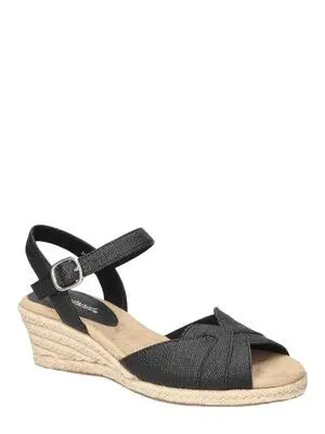 EASY WORKS BY EASY STREET EASY STREET Miramar Ankle Strap Wedge Sandal Black
