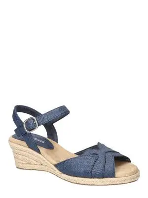 EASY WORKS BY EASY STREET EASY STREET Miramar Ankle Strap Wedge Sandal Navy