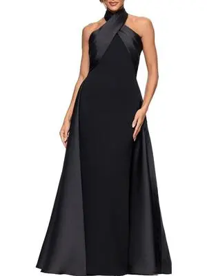 Betsy & Adam Twist Halter Neck Gown - Black