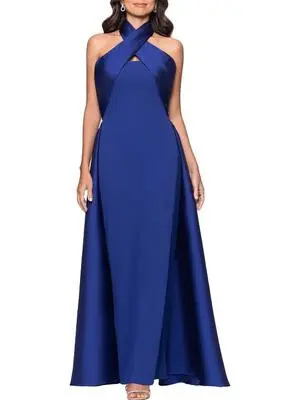 Betsy & Adam Twist Halter Neck Gown - Indigo