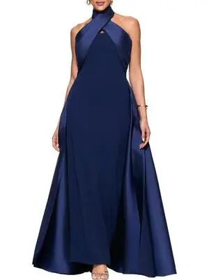 Betsy & Adam Twist Halter Neck Gown - Navy
