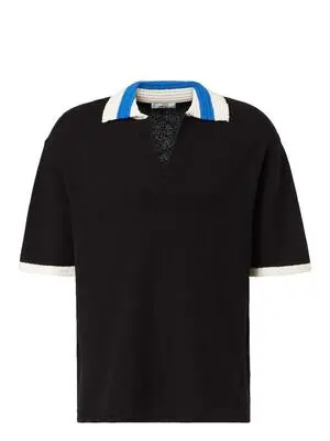 Commas Crochet Cotton-blend Polo Shirt - Black