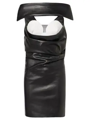 JEAN PAUL GAULTIER Cutout Draped Leather Dress - Black