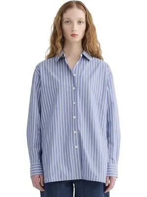 Everlane Boyfriend Shirt In Ultrasoft Cotton - Dutch Blue/bone