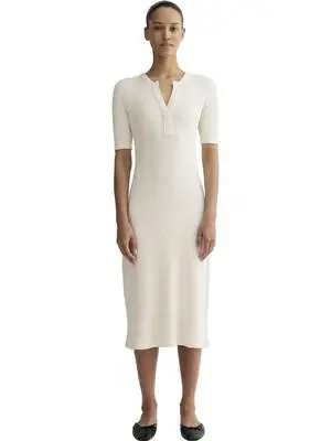 Everlane Rib-Knit Henley Midi Dress Bone White