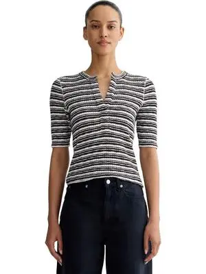Everlane Rib-knit Short-sleeve Henley Sweater - Bone/black