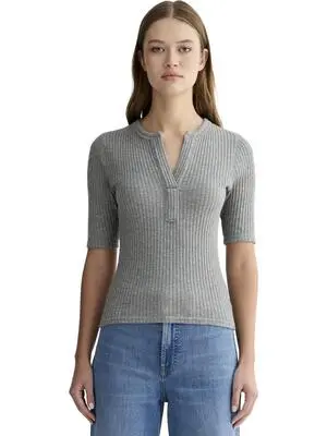 EVERLANE Rib-Knit Short-Sleeve Henley Sweater