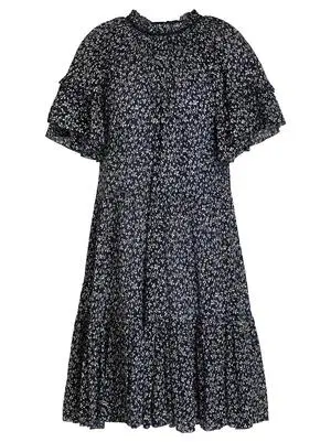 Ulla Johnson Doris Ruffled Floral-print Cotton-crepon Dress - Midnight Blue