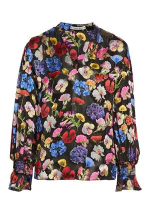 Alice + Olivia Floral-print Fil Coupé Chiffon Blouse - Black