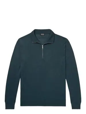 Zegna Slim-fit Wool Half-zip Sweater - Blue