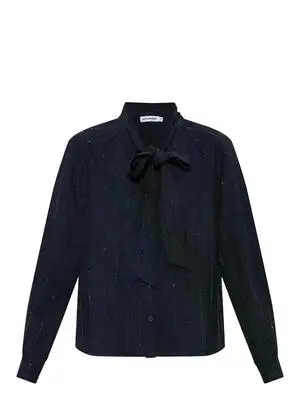 SELF-PORTRAIT Rhinestone-embellished Pinstripe Shirt - Blue