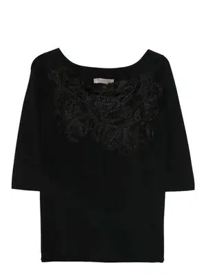 D.exterior Lace-paneling Top - Black