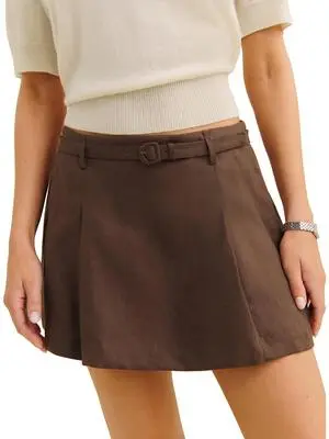 REFORMATION Reformation Rory Pleated Mini Skirt Brown