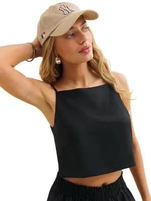 REFORMATION Kerri Linen Cropped Top - Black